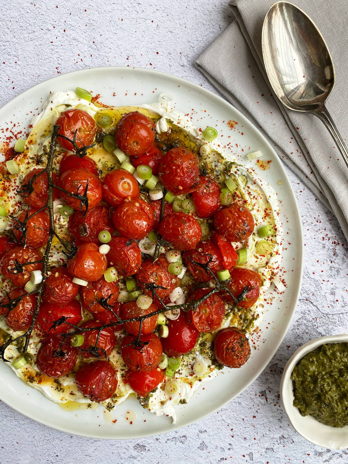 Levantine Labneh with Green Harissa, Roast Cherry Tomatoes and Dukkah ...